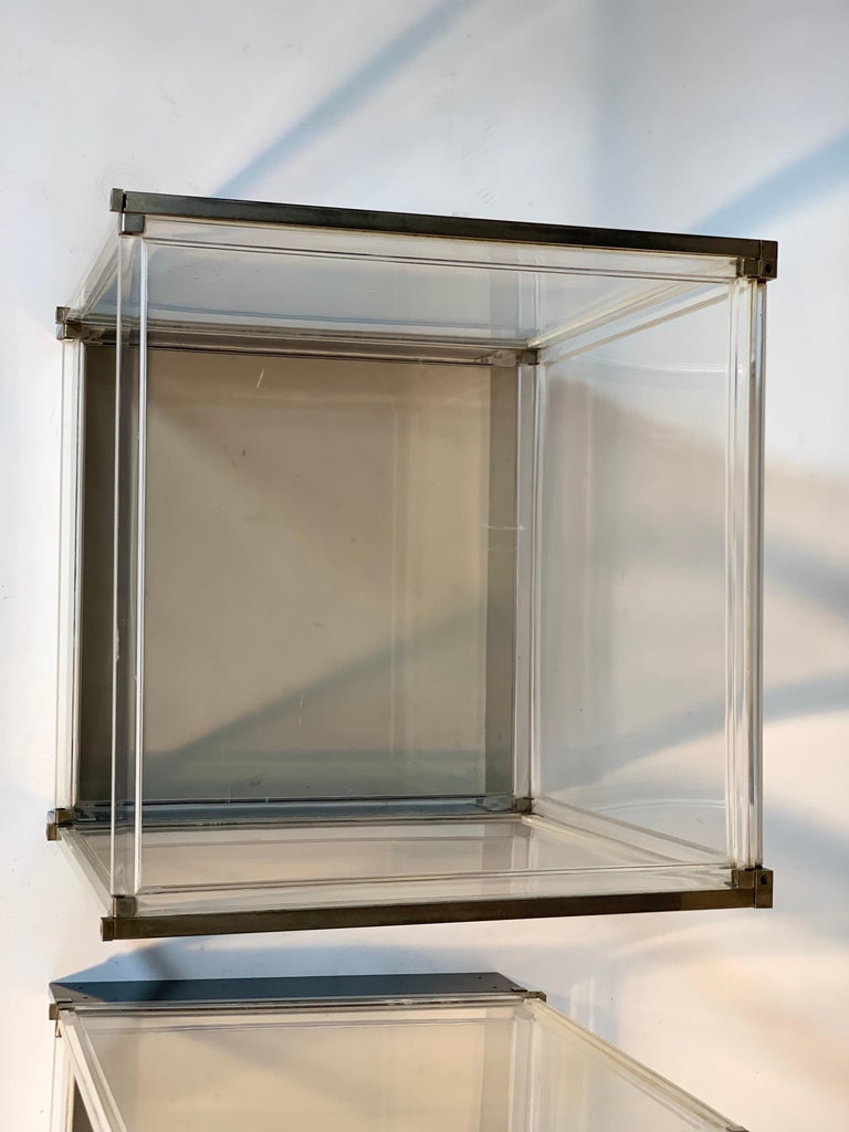 Mid Century Italian Lucite Glass and Metal Side Table or Night Stand ...