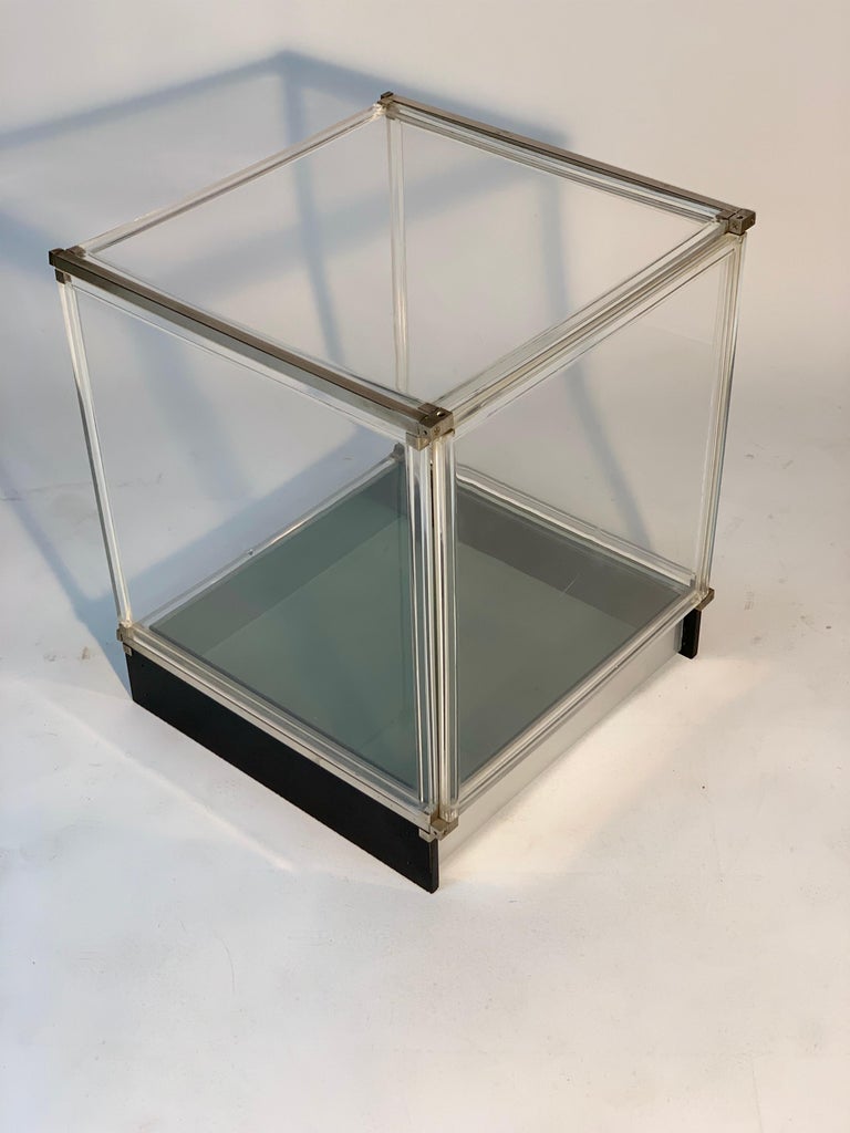 Mid Century Italian Lucite Glass and Metal Side Table or Night Stand ...