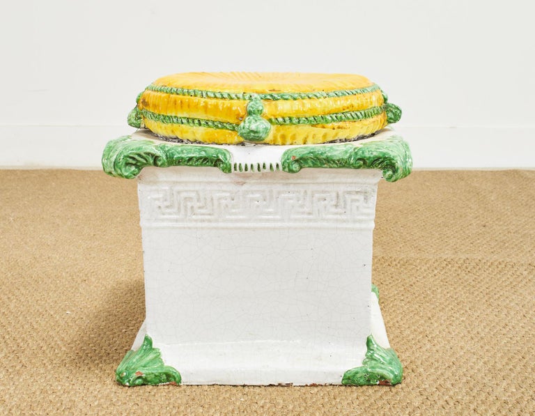 Mid-Century Italian Majolica Neoclassical Style Garden Seat Stool For ...