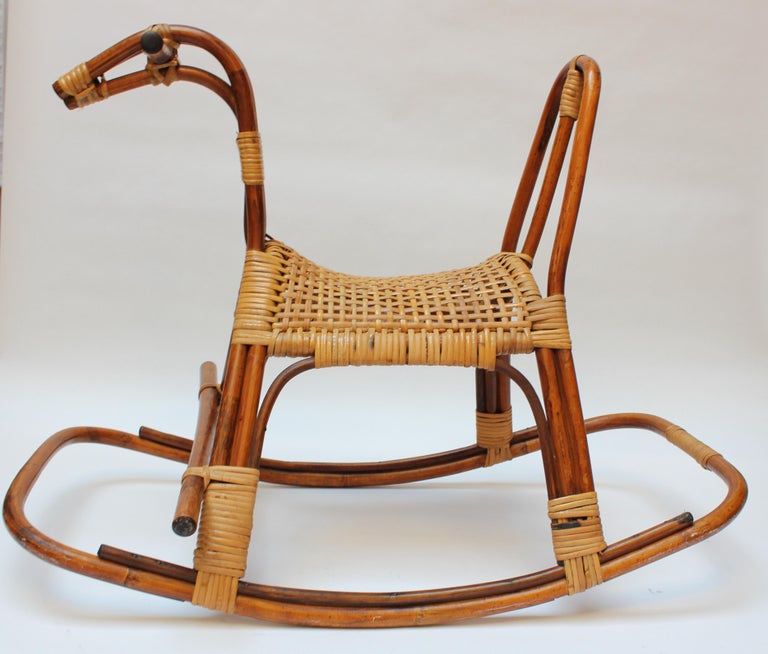 Mid-Century Italian Modern Bamboo and Rattan Rocking Horse Attributed ...