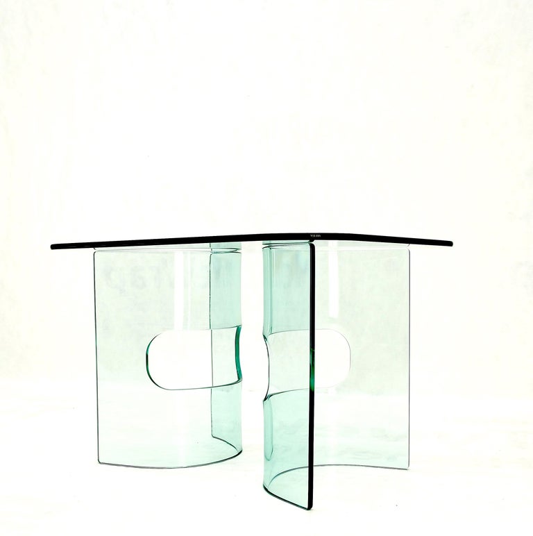 Mid Century Italian Modern Bend Glass C Shape Base Coffee Side Table ...