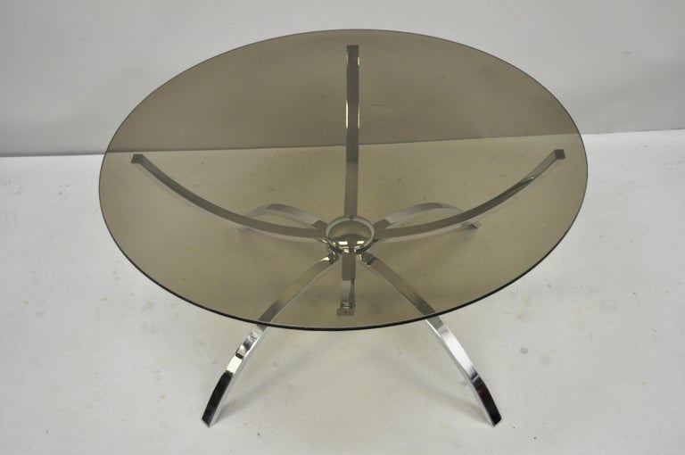 Midcentury Italian Modern Chrome Steel Spider Base Round Glass Top ...