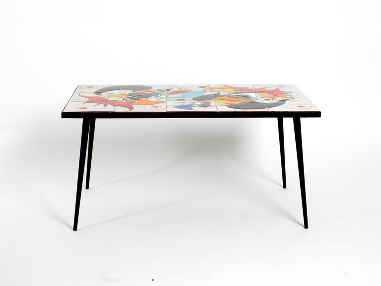 Midcentury Italian Modern Iron Table with Tiled Top and Abstract Motif ...