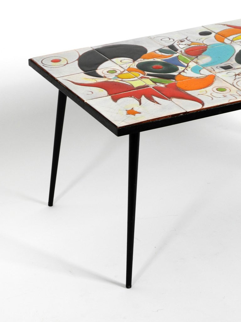 Midcentury Italian Modern Iron Table with Tiled Top and Abstract Motif ...