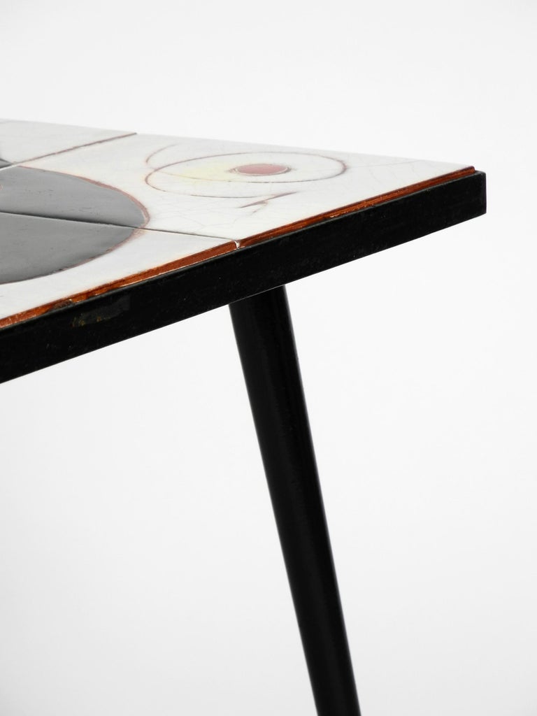 Midcentury Italian Modern Iron Table with Tiled Top and Abstract Motif ...