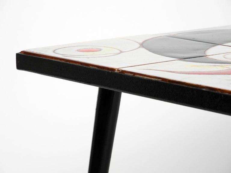 Midcentury Italian Modern Iron Table with Tiled Top and Abstract Motif ...