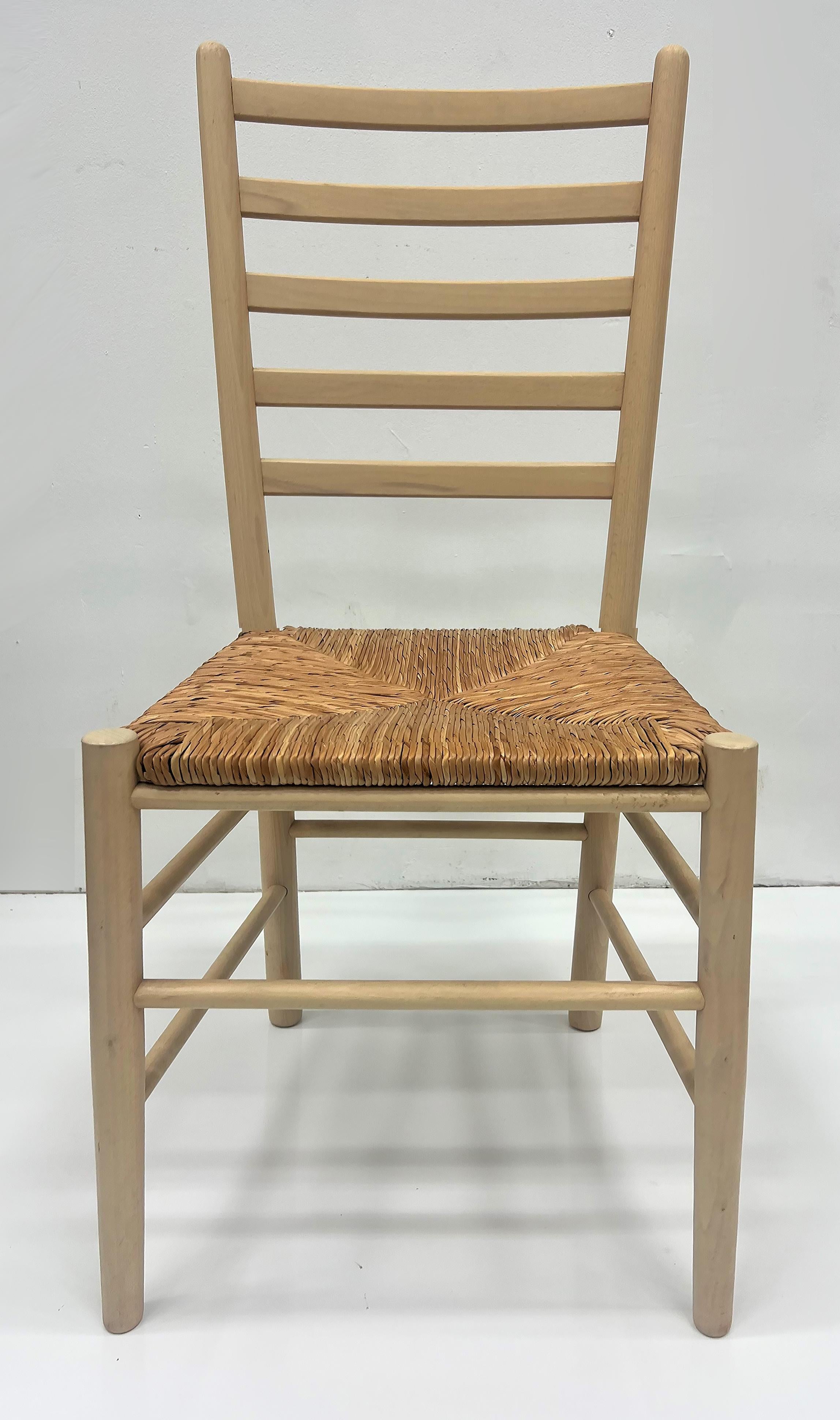 Mid-century Italian Modern Ladder Back Dining Chairs, Rush Seats, Set ...