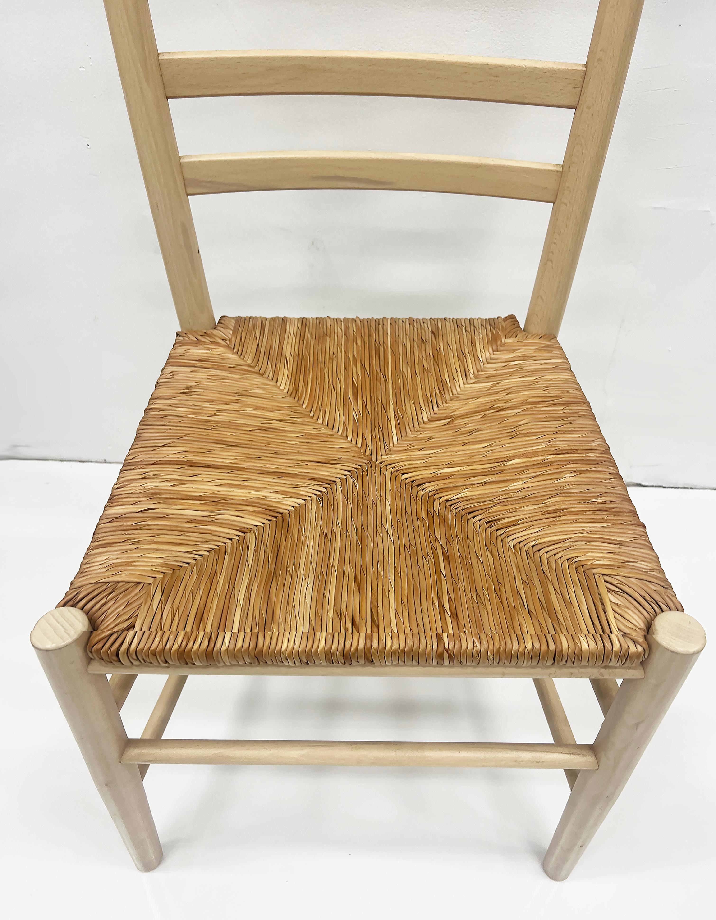 Mid-century Italian Modern Ladder Back Dining Chairs, Rush Seats, Set ...