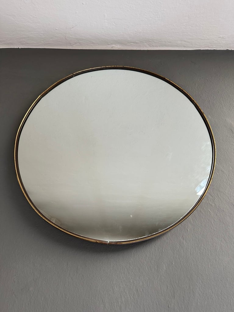 Midcentury, Italian Modern Round Mirror with Brass Frame For Sale at ...