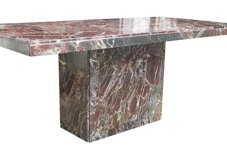 Midcentury Italian Modern Solid Marble Slab Dining Table in Black and Burgundy For Sale at 1stDibs