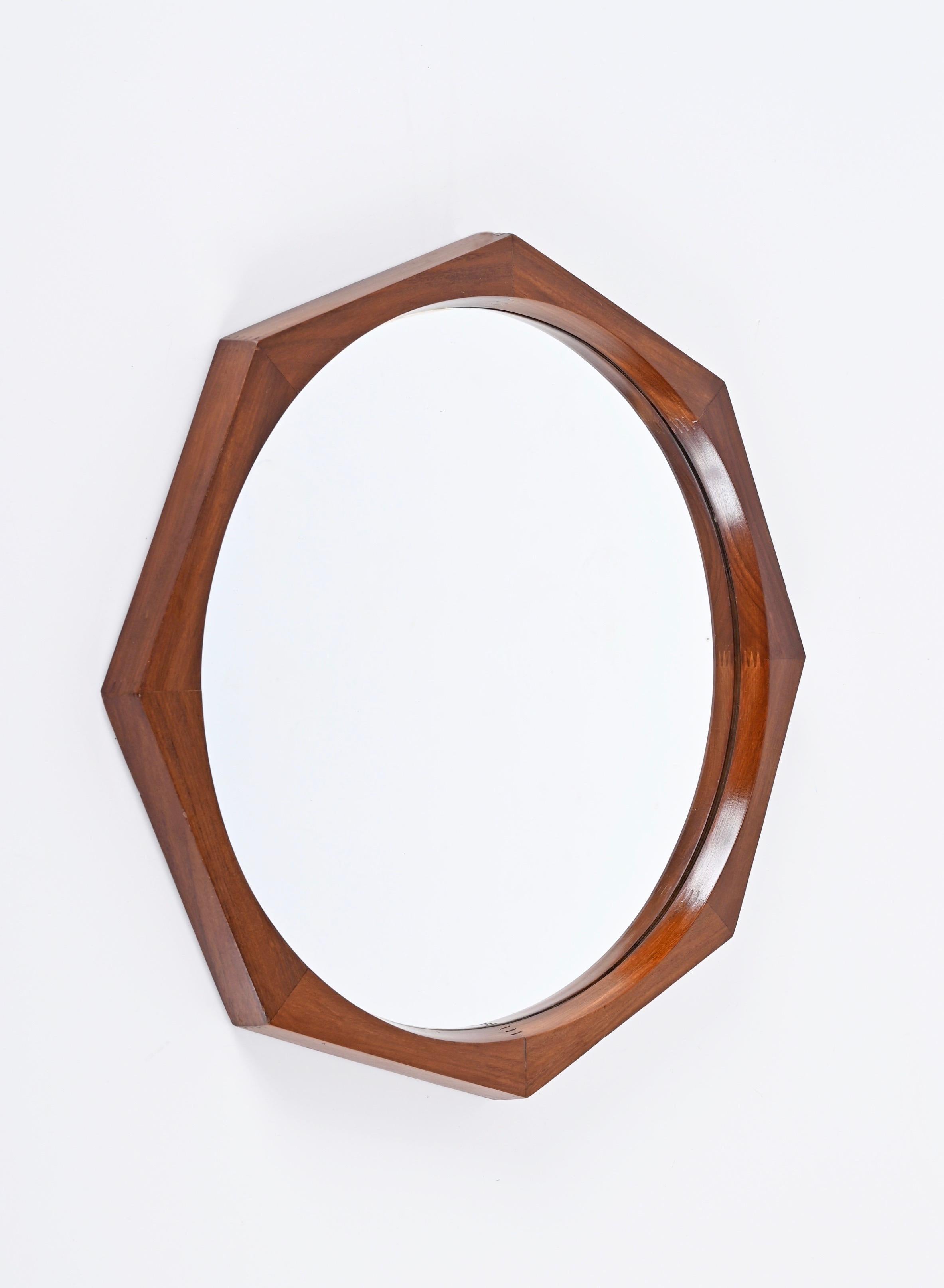 Mid-Century Italian Octagonal Wall Mirror in Teak Wood, Campo and ...