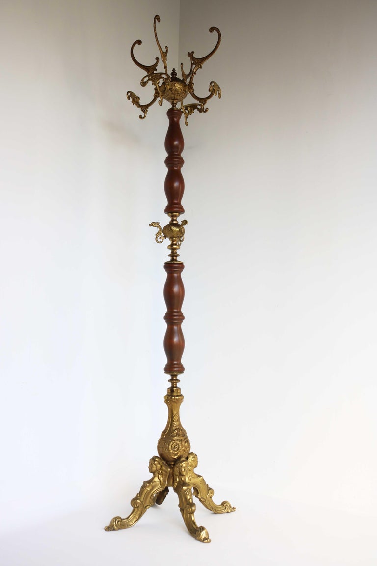 Mid-Century Italian Ornate Brass And Wood Coat Stand / Hat Rack , 60s ...
