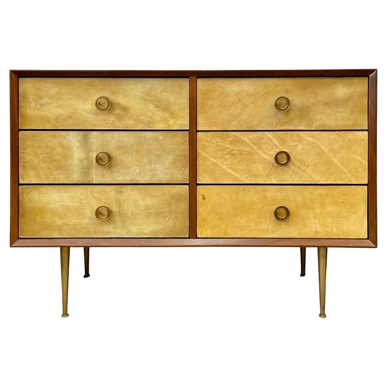 Mid-Century Italian Parchment and Mahogany Chest For Sale at 1stDibs
