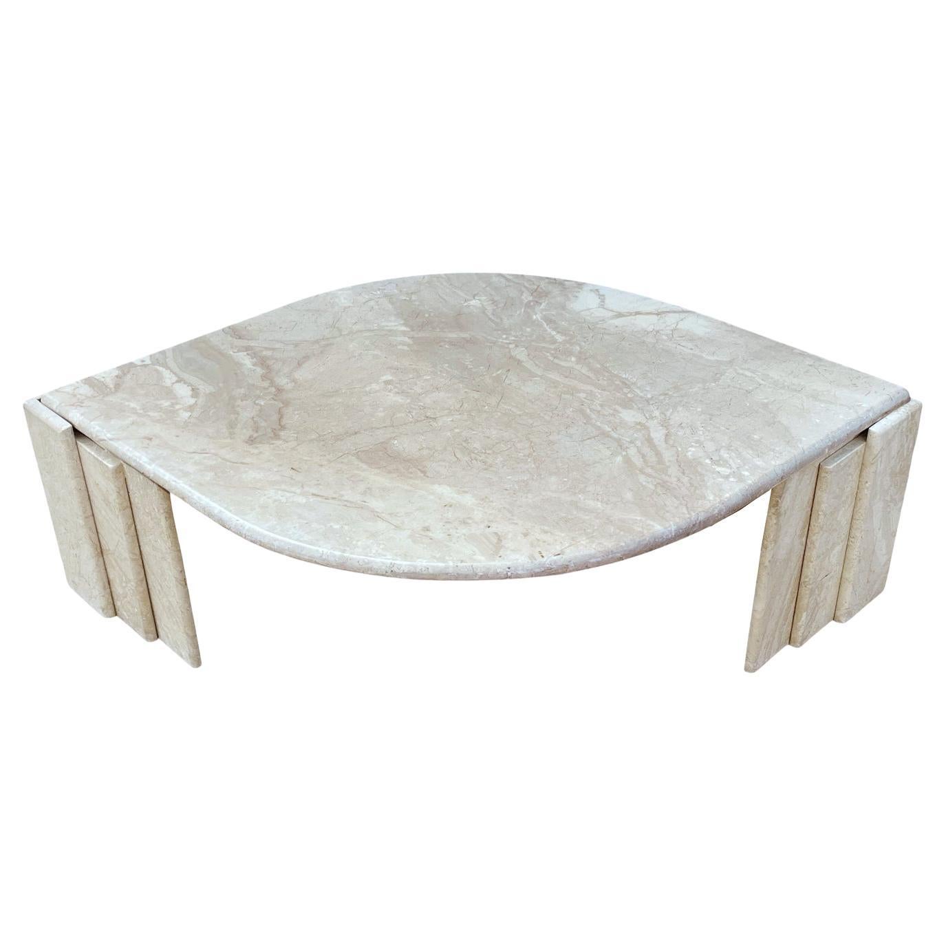 Mid Century Italian Post Modern Beige Marble Cocktail Table in an Eye ...