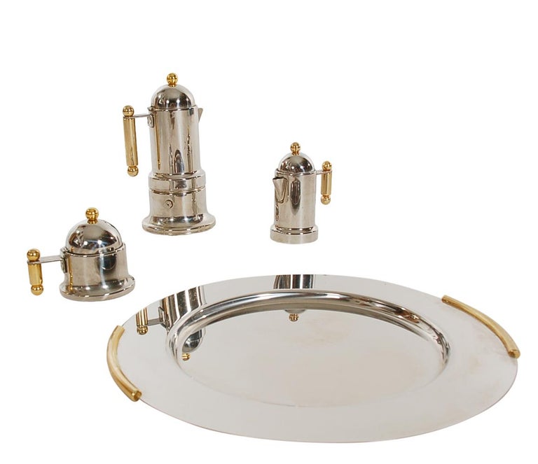 Midcentury Italian Postmodern Espresso Maker Set in Stainless and Brass ...