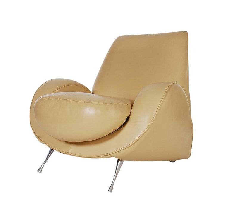 Midcentury Italian Postmodern Funky Lounge Chair in Cream Colored ...