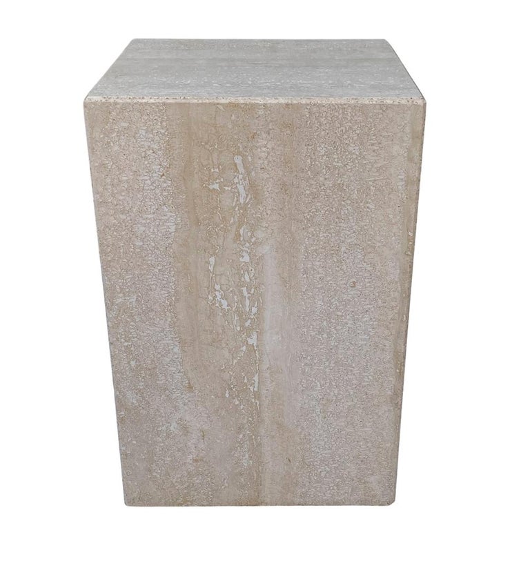 Mid Century Italian Post Modern Travertine Marble Cube Side Table or ...