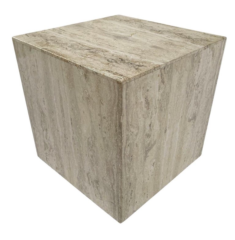 Mid Century Italian Post Modern Travertine Marble Cube Side Table or ...