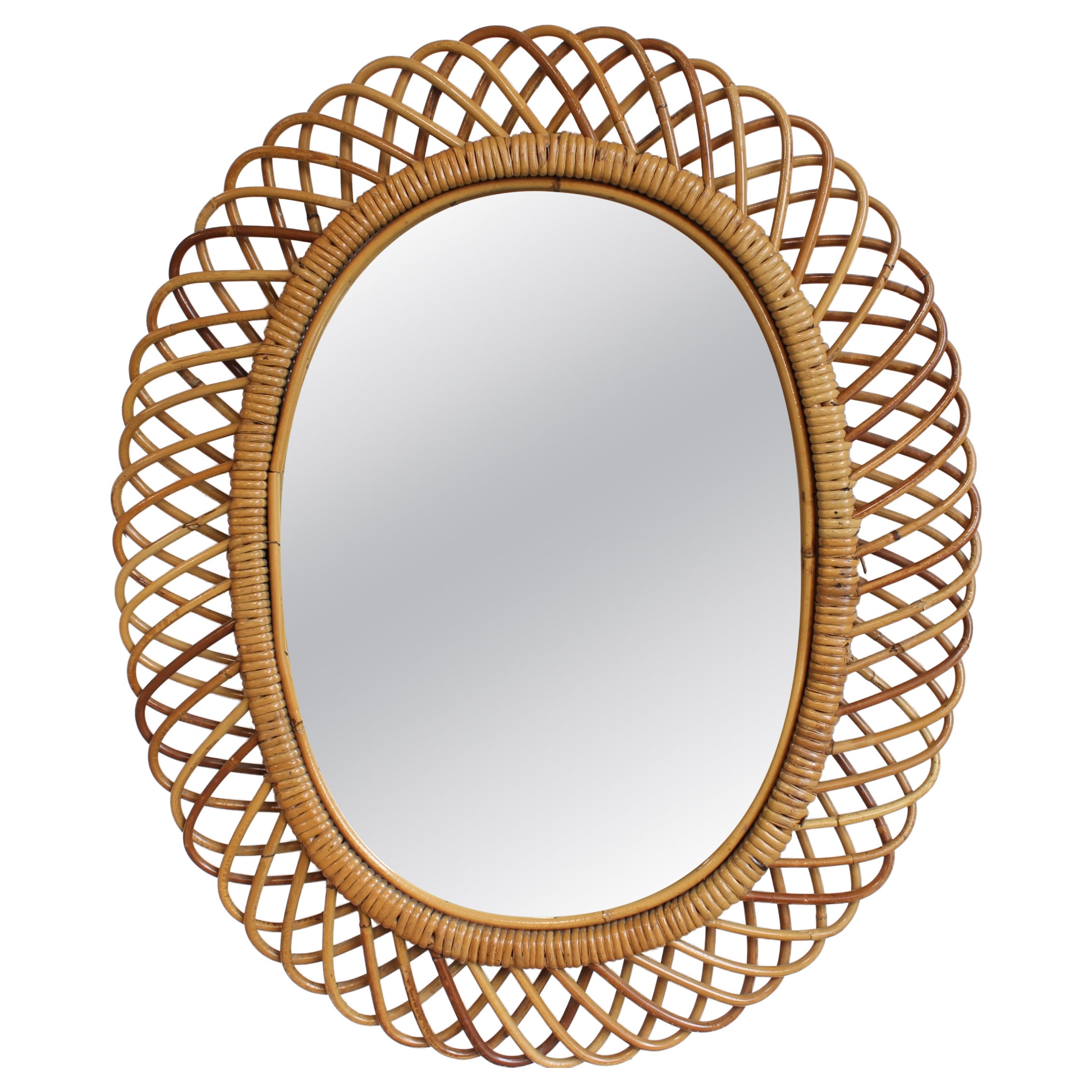 Vintage Rattan Wall Mirror, Midollino Material, Italy, 1950s-1960s For ...