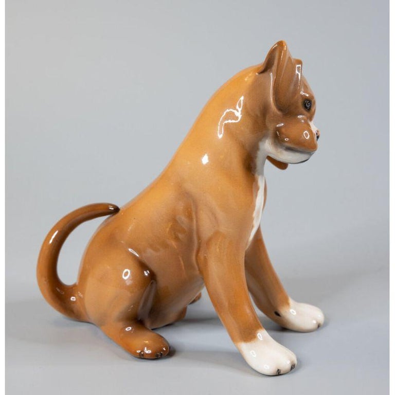 Mid-Century Italian Ronzan Signed Boxer Dog Puppy For Sale at 1stDibs