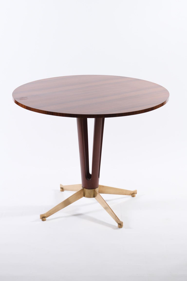 Midcentury Italian Round Table with Four-Lobed Base and Bronze Cast ...