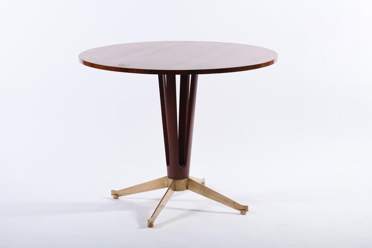 Midcentury Italian Round Table with Four-Lobed Base and Bronze Cast ...