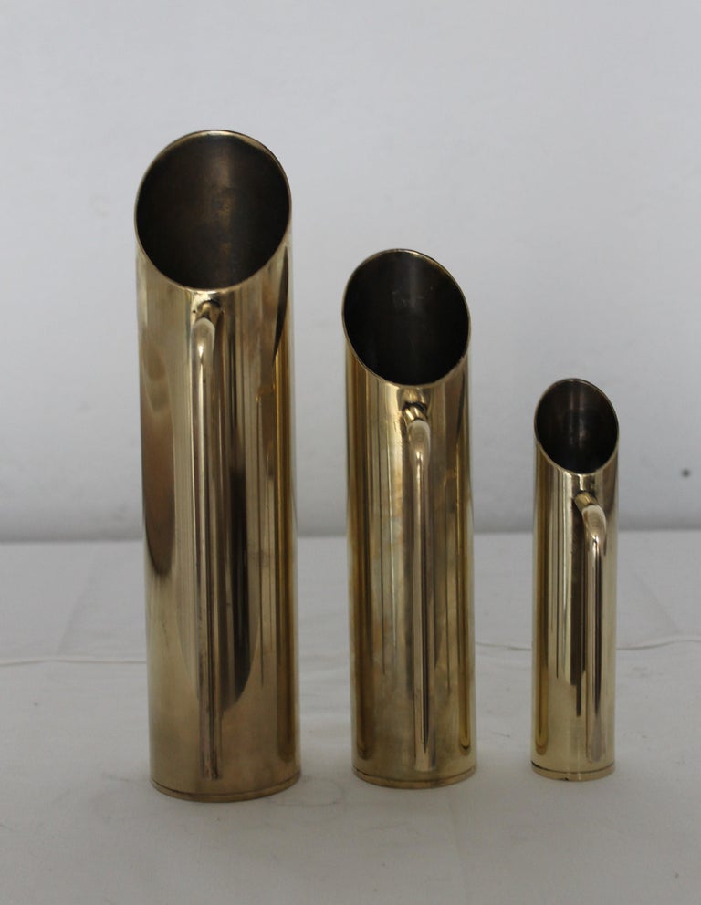 Midcentury Italian Set of Three Brass Cylindrical Vases, circa 1960 at ...