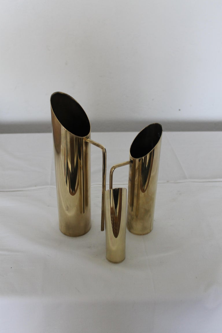 Midcentury Italian Set of Three Brass Cylindrical Vases, circa 1960 at ...