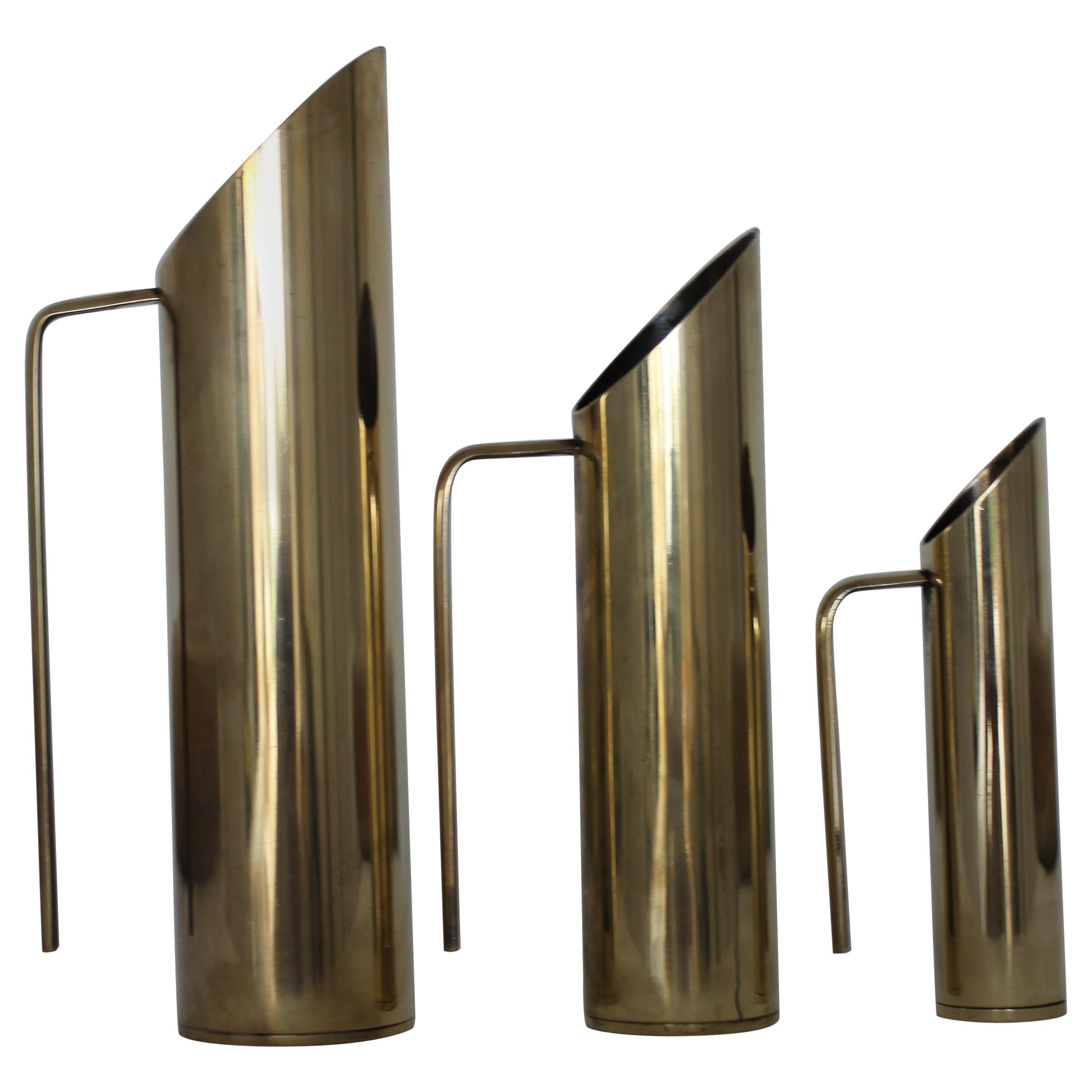 Midcentury Italian Set of Three Brass Cylindrical Vases, circa 1960 at ...