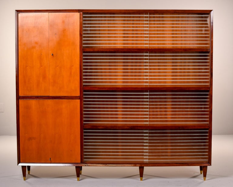 Mid Century Italian Shelf Cabinet with Satinwood and Etched Glass Doors ...