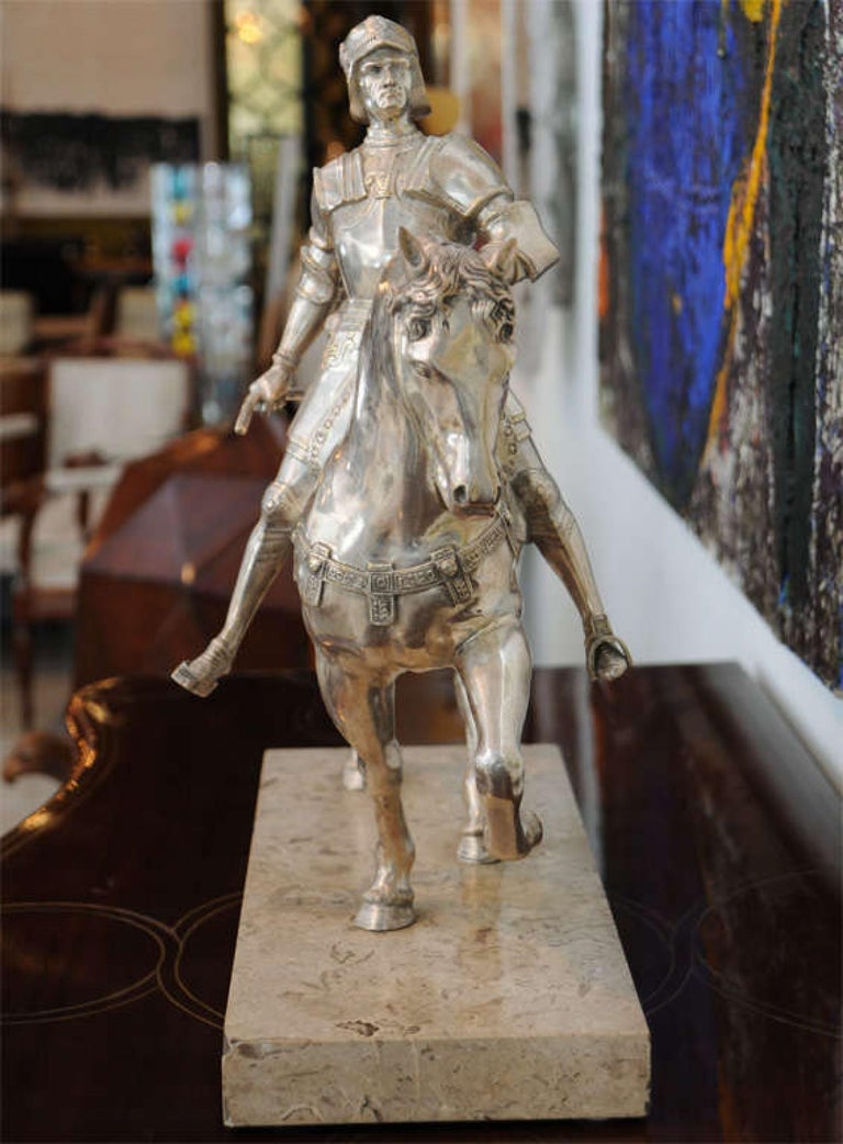 Midcentury Italian Silvered Bronze Equestrian Figure For Sale at 1stDibs