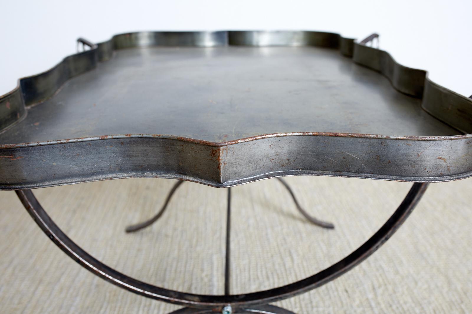 Midcentury Italian Silvered Metal Tole Tray Table at 1stDibs