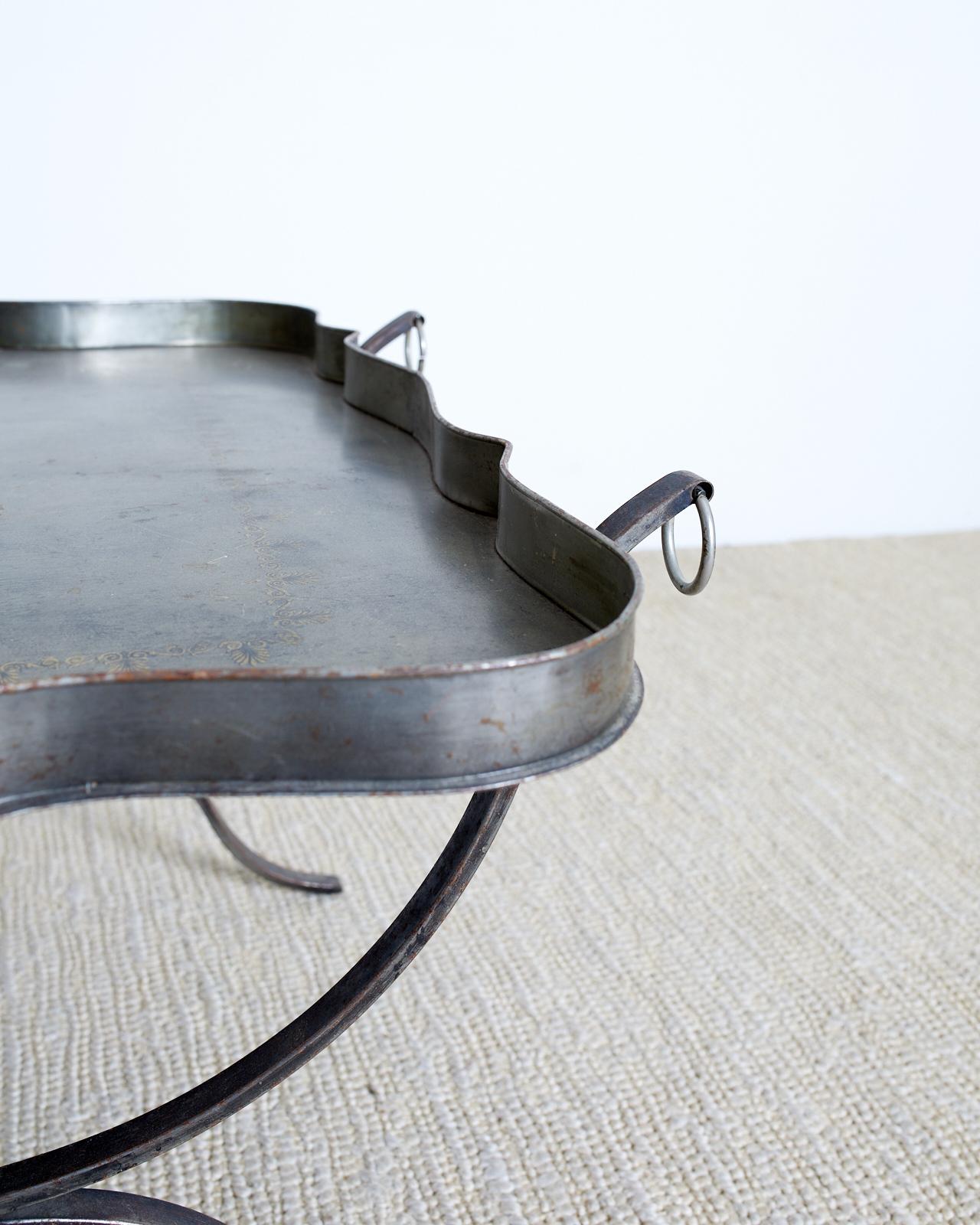Midcentury Italian Silvered Metal Tole Tray Table at 1stDibs