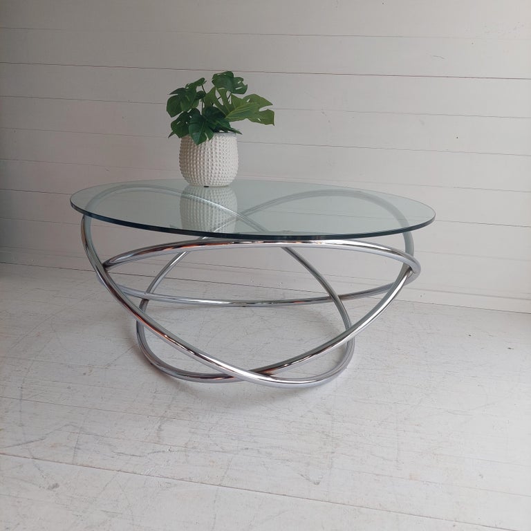 Midcentury Italian Space Age Glass And Chrome Spiral Base Coffee Table