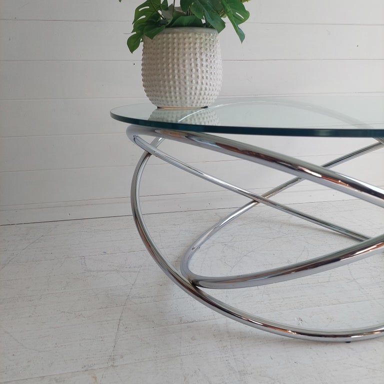 Midcentury Italian Space Age Glass And Chrome Spiral Base Coffee Table