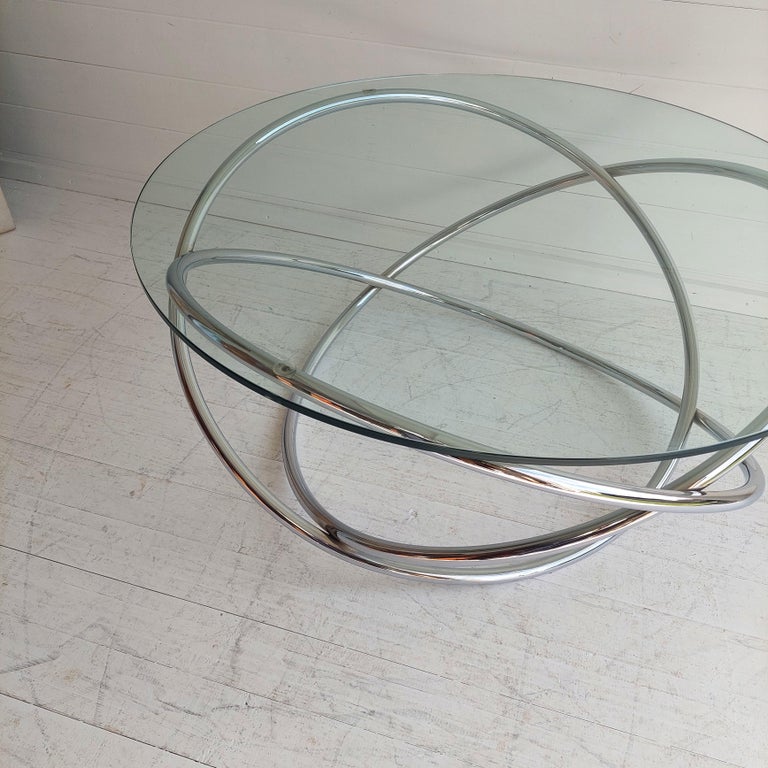 Midcentury Italian Space Age Glass And Chrome Spiral Base Coffee Table