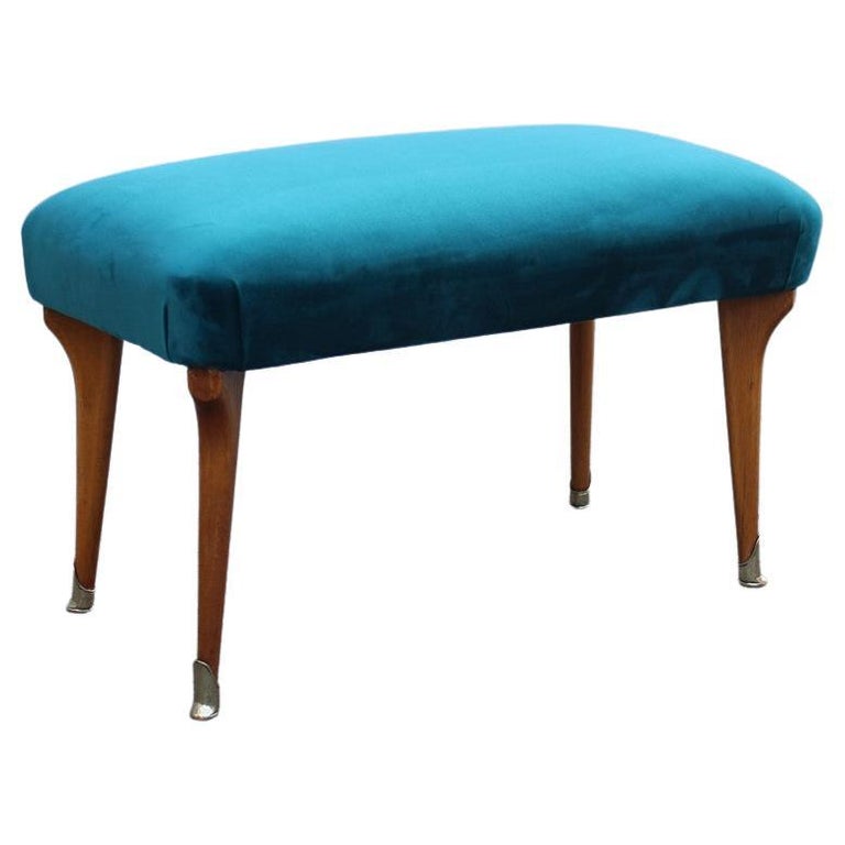 Mid-Century Italian Stool Green Velvet Maple and Brass Feet For Sale at ...