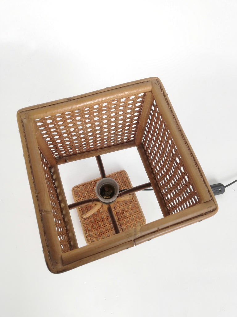 Mid-Century Italian Table Lamp in Wicker Cane Webbing and Rattan, 1960s ...