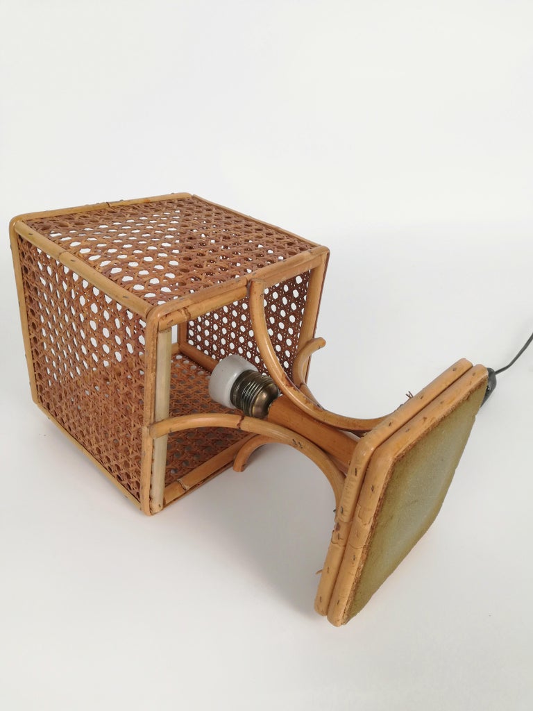 Mid-Century Italian Table Lamp in Wicker Cane Webbing and Rattan, 1960s ...