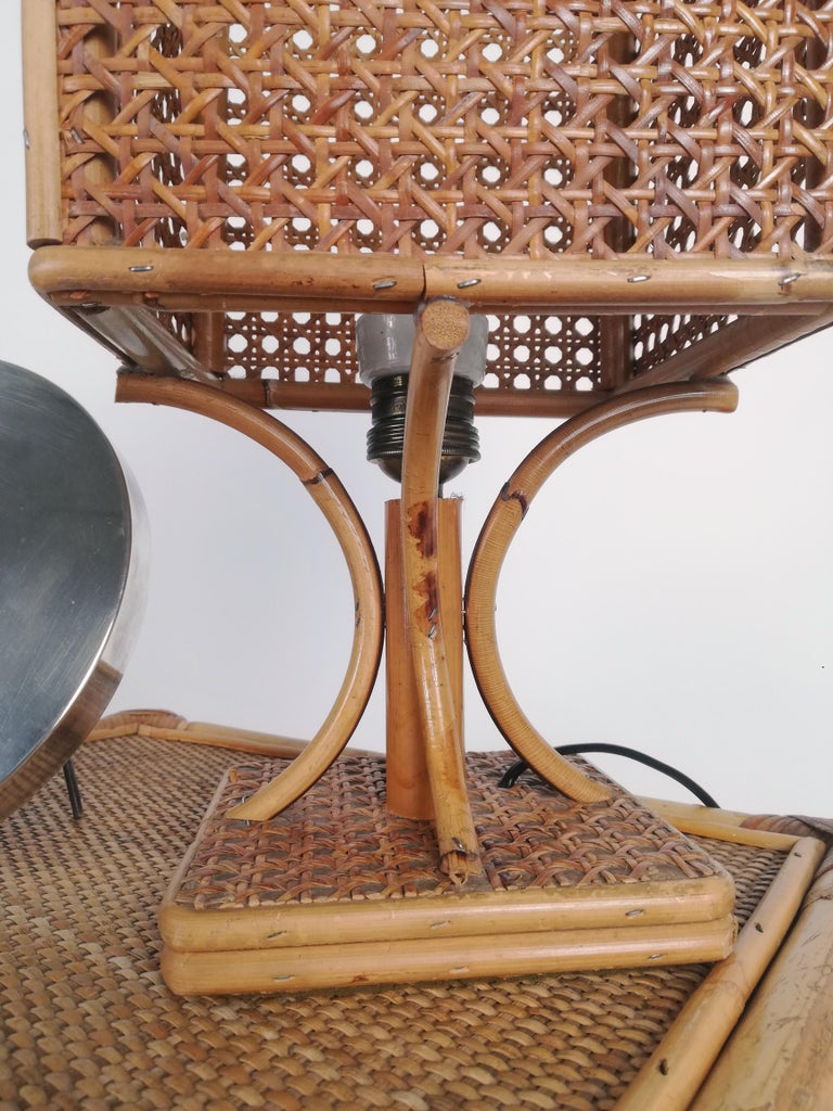 Midcentury Italian Table Lamp in Wicker Cane Webbing and Rattan, 1960s ...
