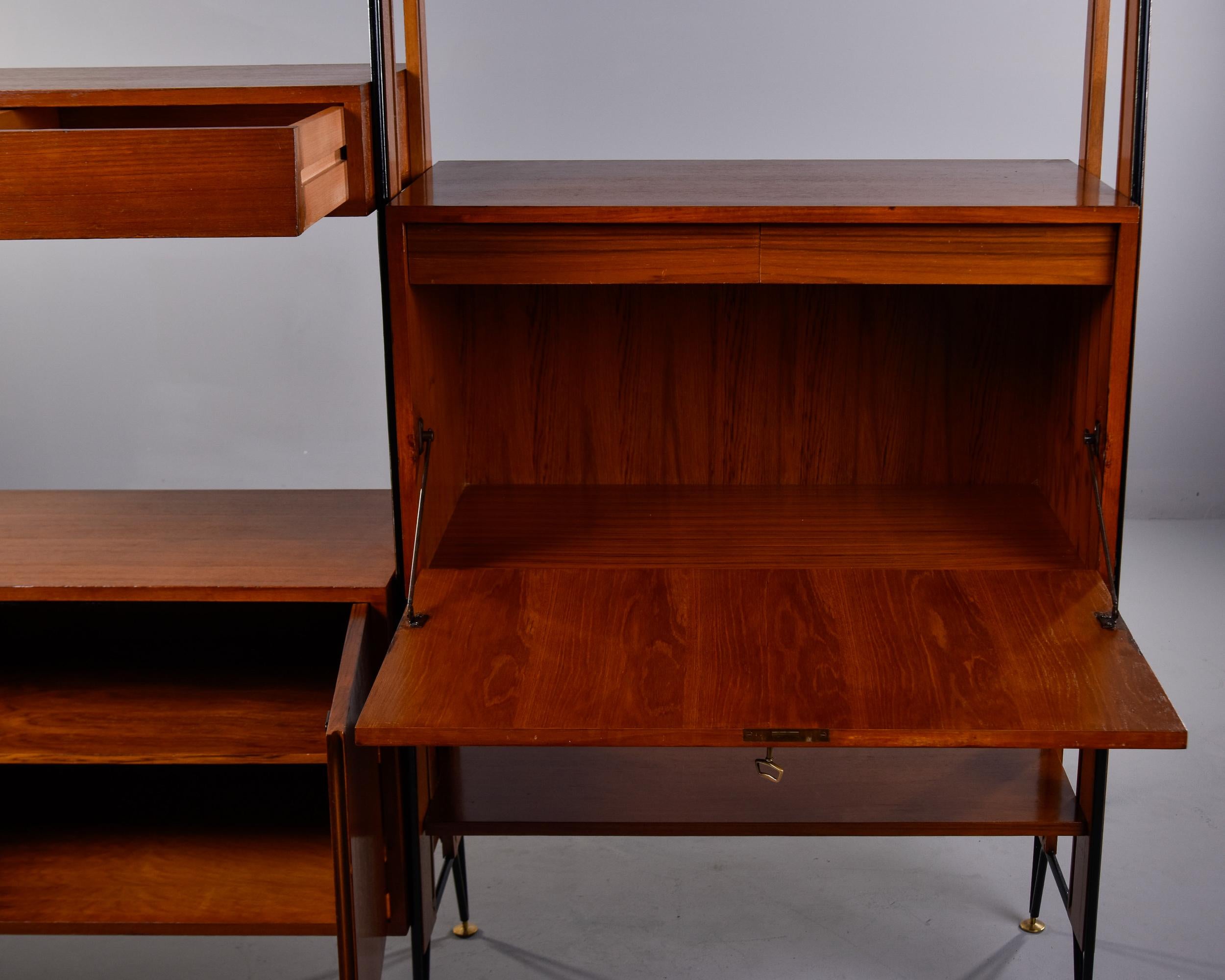 Midcentury Italian Teak Free Standing Wall Unit For Sale at 1stDibs
