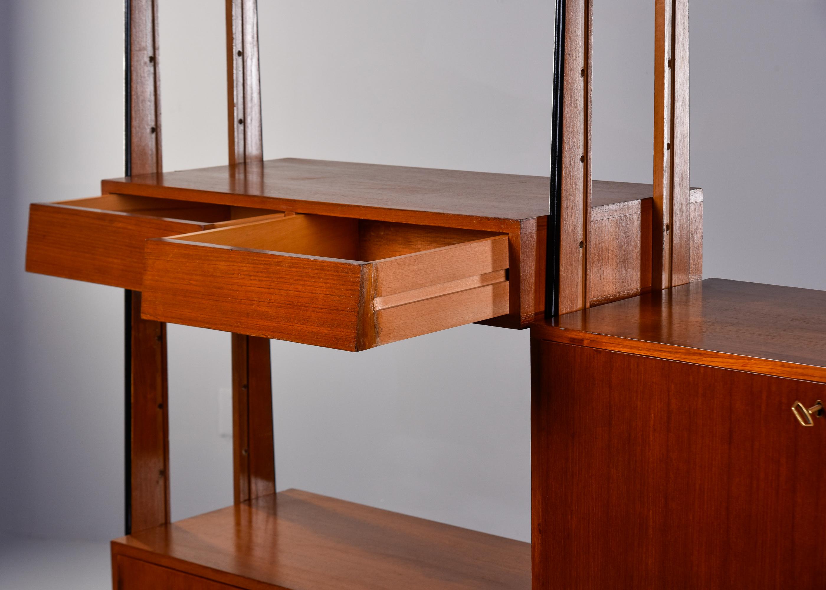 Midcentury Italian Teak Free Standing Wall Unit For Sale at 1stDibs
