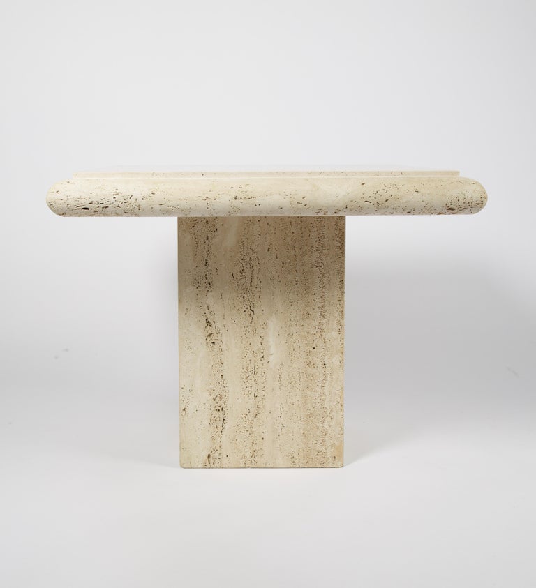 Midcentury Italian Travertine Side Table by Stone International, Signed ...