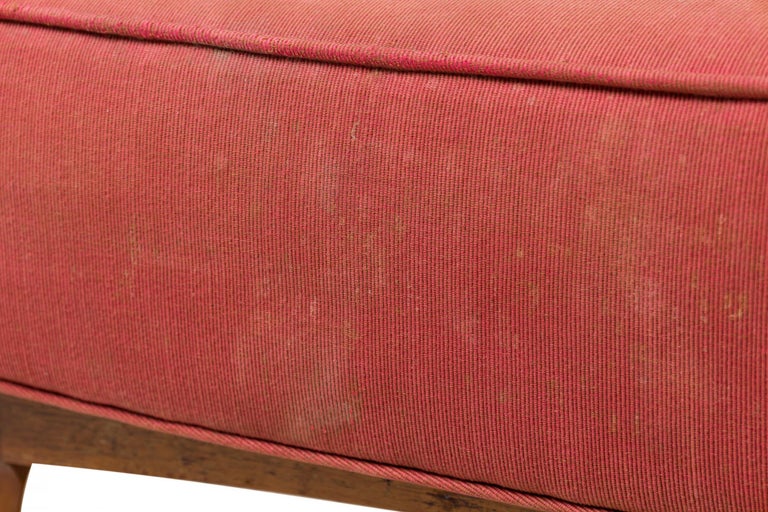Midcentury Italian Walnut Red Upholstered Ottoman For Sale at 1stDibs