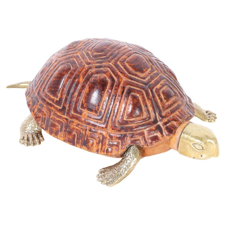 Mid-Century Italian Wood and Brass Turtle or Tortoise at 1stDibs