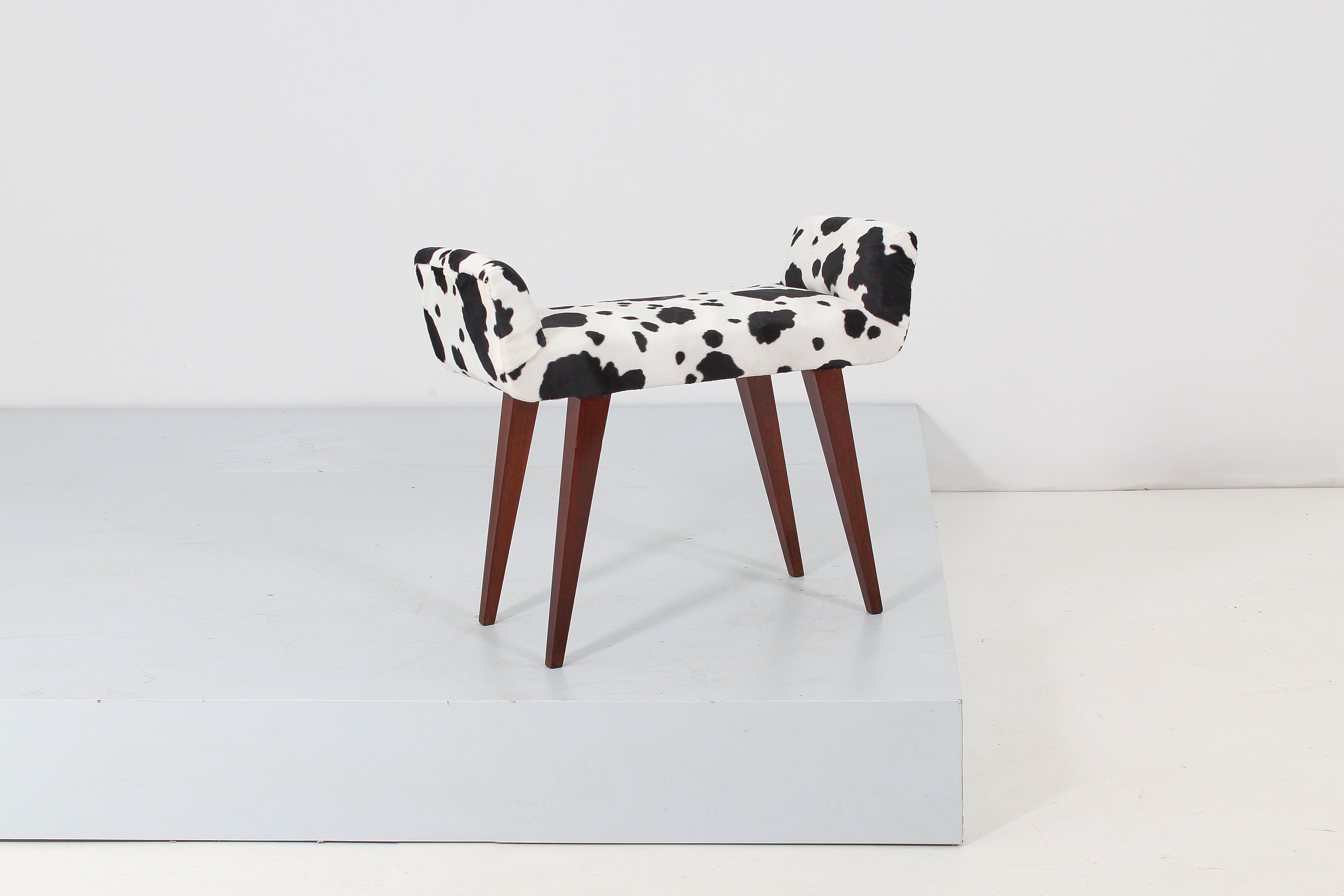 Mid-Century Italian Wood Synthetic Cow Print Hairy Hide Bench, 70s at ...
