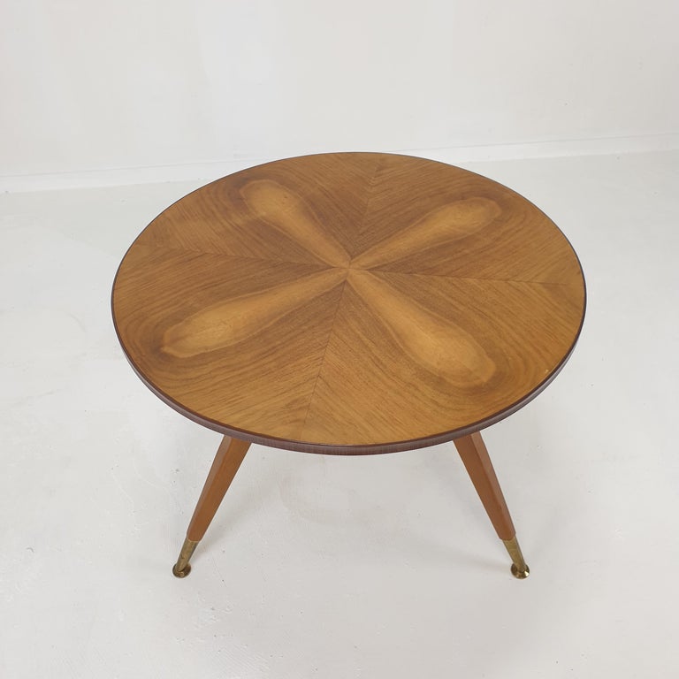 Midcentury Italian Wooden Coffee or Side Table with Brass Feet, 1960s ...