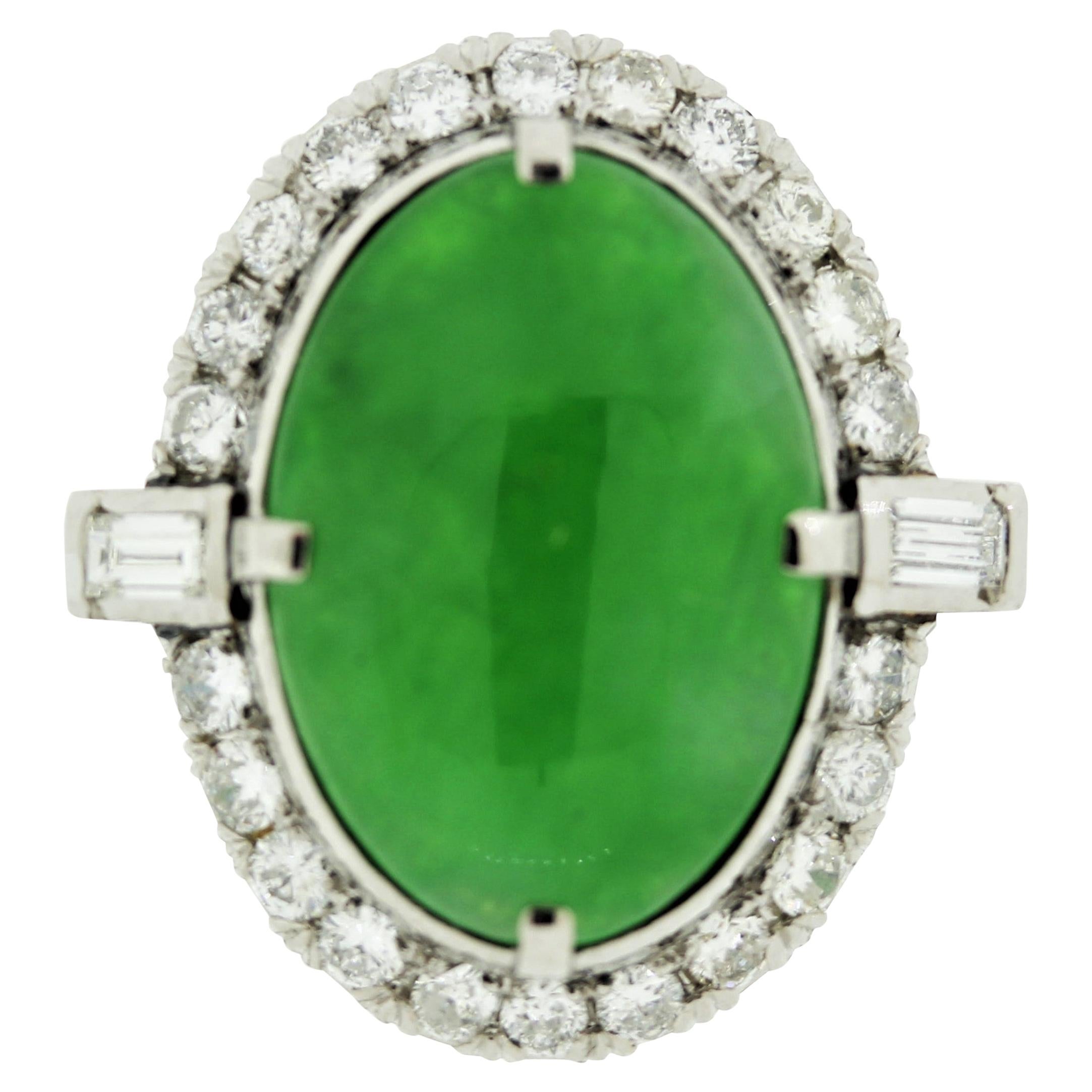 Carved Jadeite Jade Diamond Platinum Ring For Sale at 1stDibs