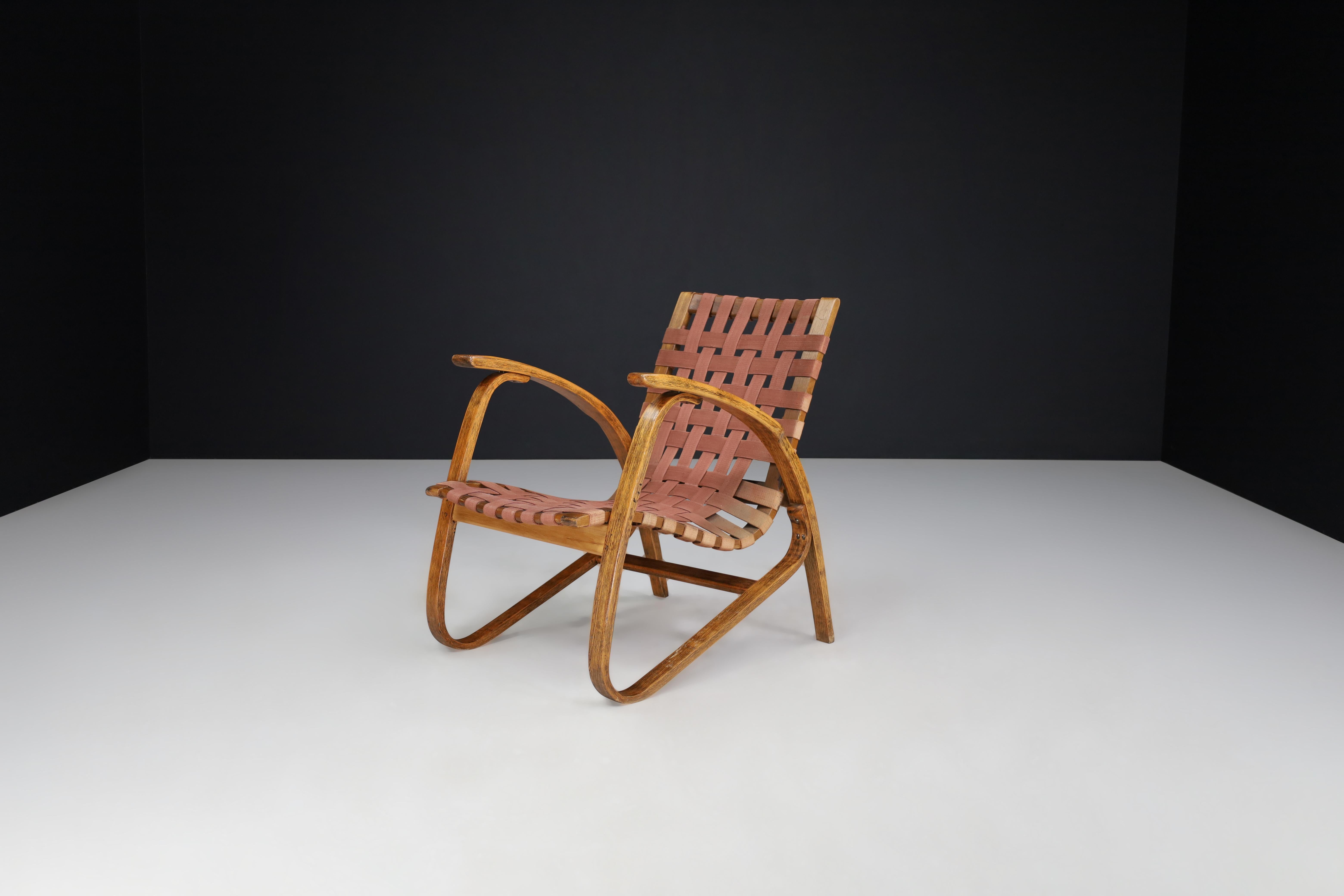 Mid-Century Jan Vaněk Lounge Chair in Bentwood and Canvas, Praque ...