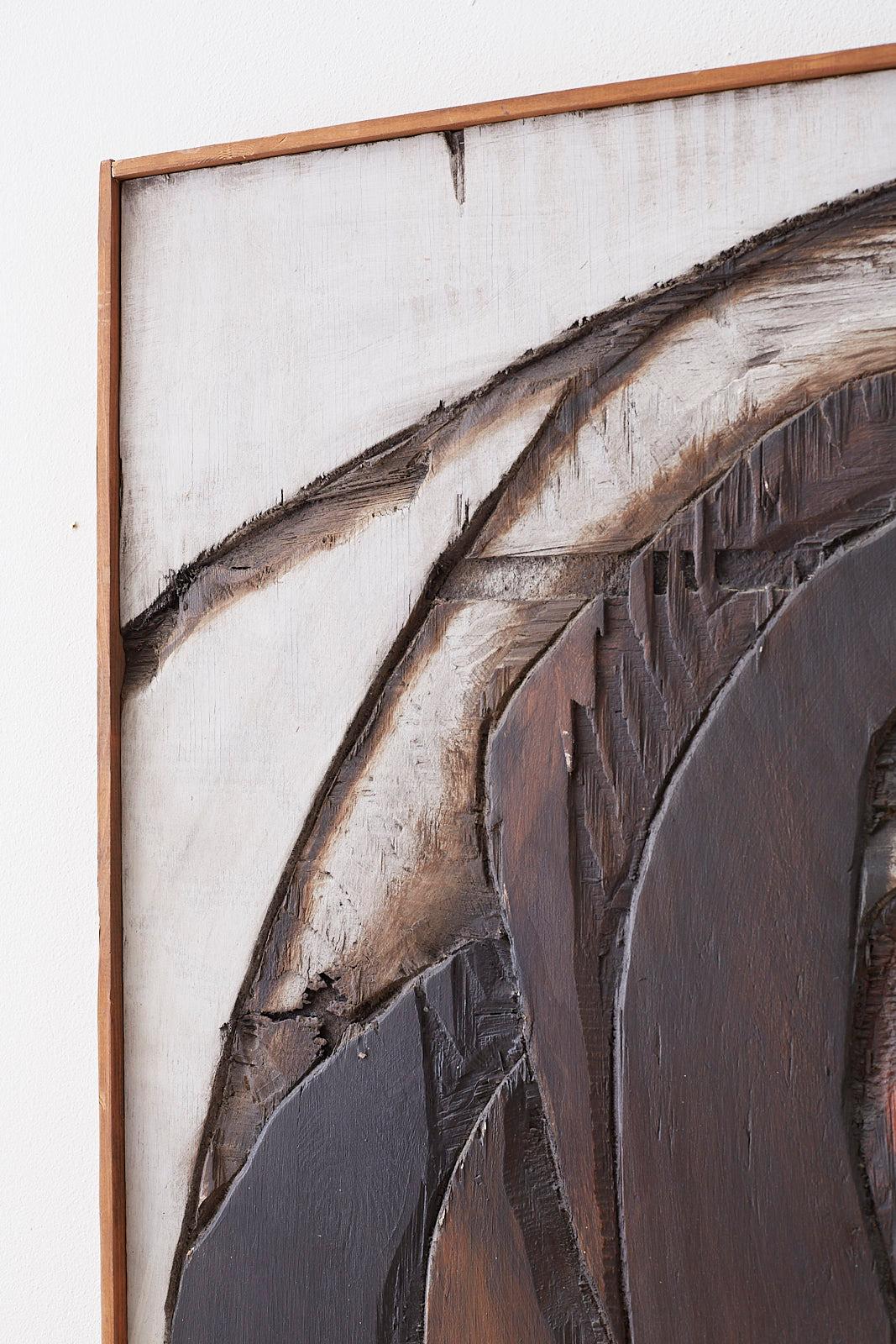 Midcentury Jean-Claude Gaugy Painting Wood Relief Sculpture at 1stDibs